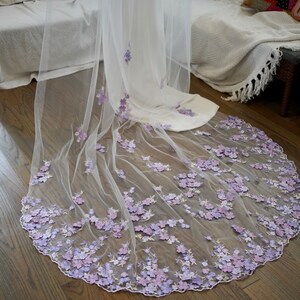 Lavender Floral Embroidery Bridal Veil Lavender Wedding - Etsy