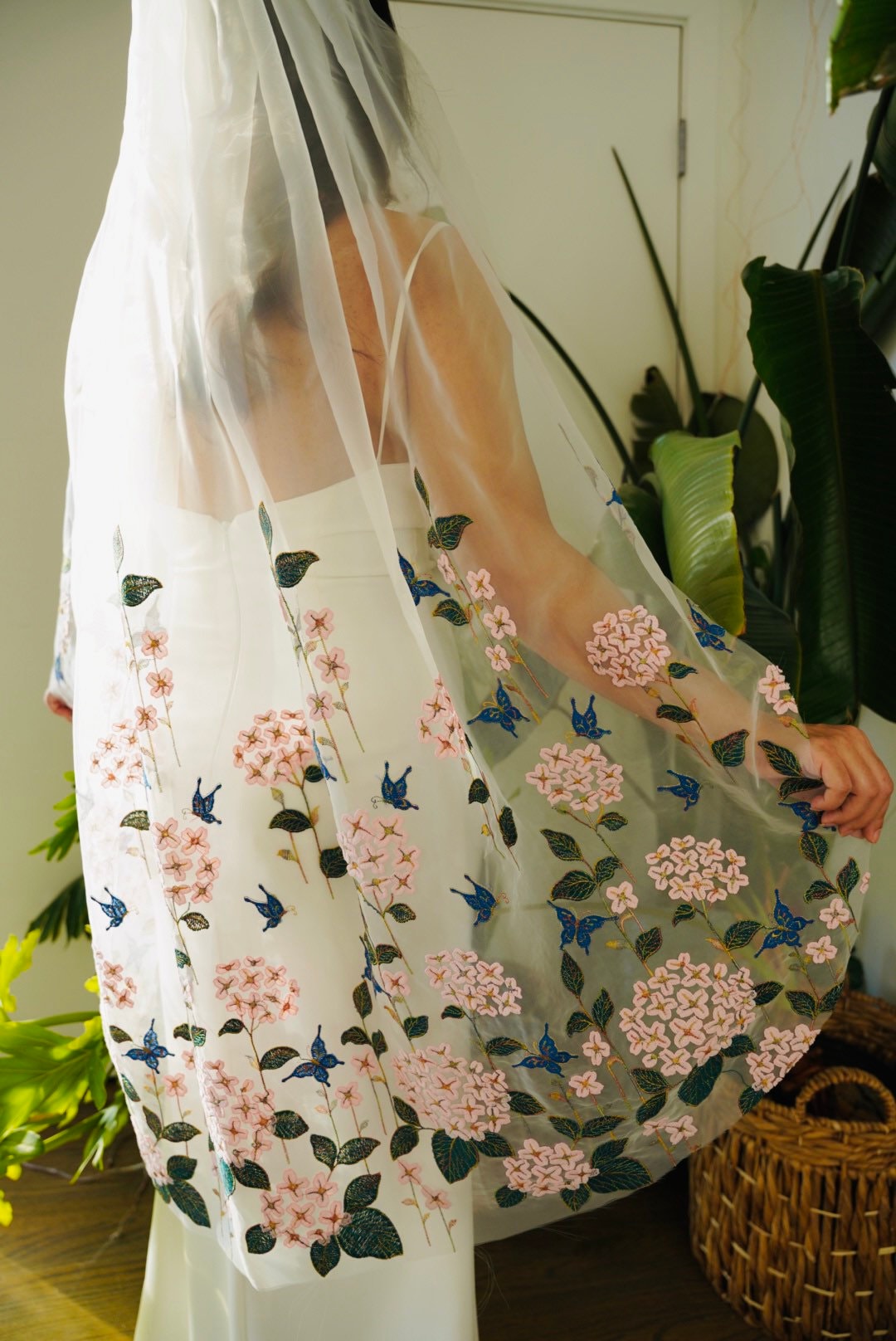 Vanessa Pink Floral Embroidery Bridal Veil Green Wedding - Etsy