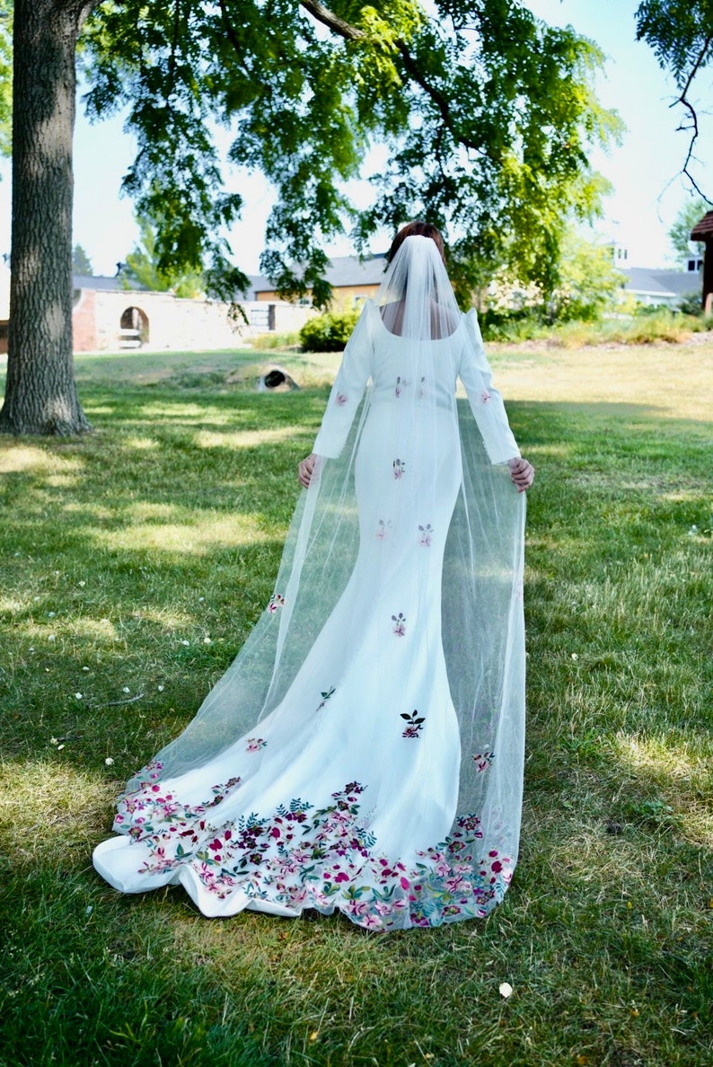 Sophia Jewel Tone Flower Veil Embroidered Flower Veil - Etsy
