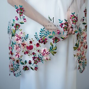 Maeve - Jewel Tone Flower Veil, Embroidered Flower Veil, Floral Wedding ...