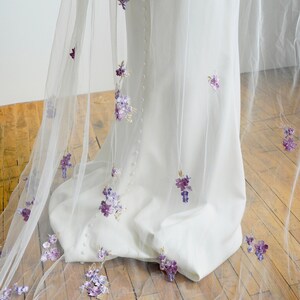 Lavender Floral Embroidery Bridal Veil Lavender Wedding - Etsy