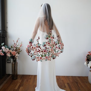 Maeve Jewel Tone Flower Veil Embroidered Flower Veil - Etsy