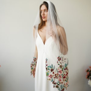 Maeve Jewel Tone Flower Veil Embroidered Flower Veil - Etsy