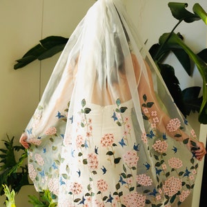 Vanessa - Pink Floral Embroidery Bridal Veil, Green Wedding, Inspo ...