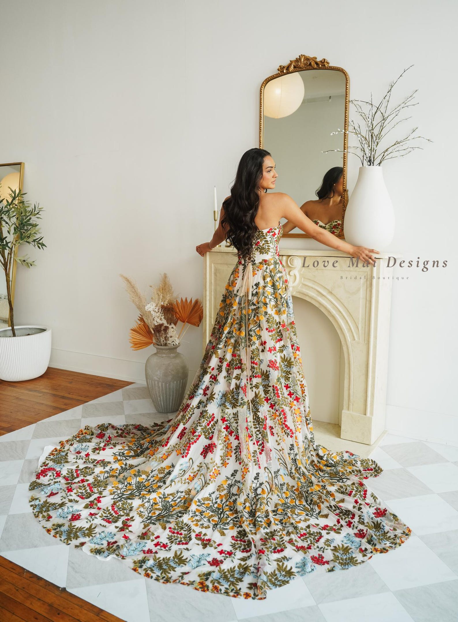Sample Floral Embroidered Wedding Dress: Strapless Boho Bridal Gown ...