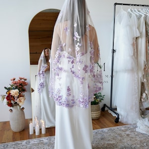 Lavender Floral Embroidery Bridal Veil - Unique Colorful Wedding Veil ...