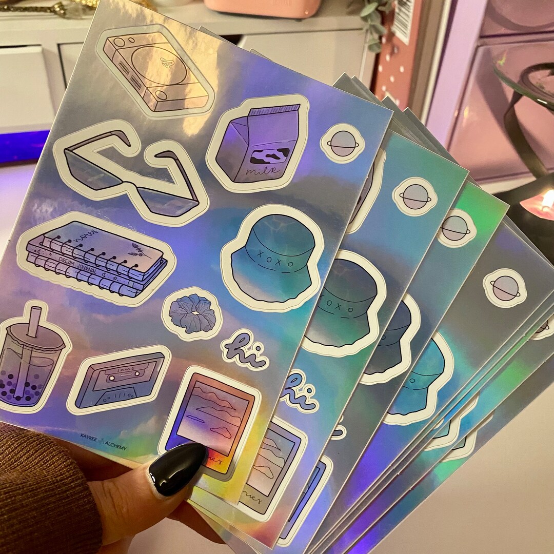 Holographic Retro Sticker Sheet | Pastel Stationery Journaling ...