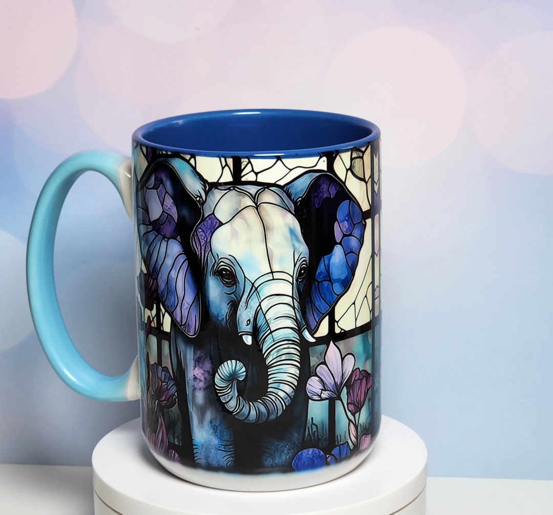 Elephant Mug: Stained Glass Design, Blue Coffee Cup (15 Oz) - Etsy