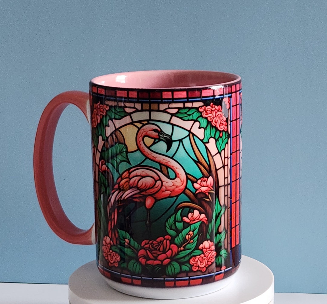 Pink Flamingo Mug: Stained Glass Style Ceramic Coffee Cup (15oz) - Etsy
