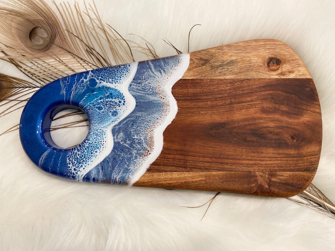 Ocean Serving Board, Epoxy Resin Wave Cheese Tray, Coastal Cutting ...