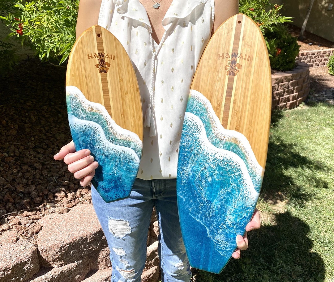Surfboard Serving Tray Resin Cutting Board Resin Cheese Board Ocean ...