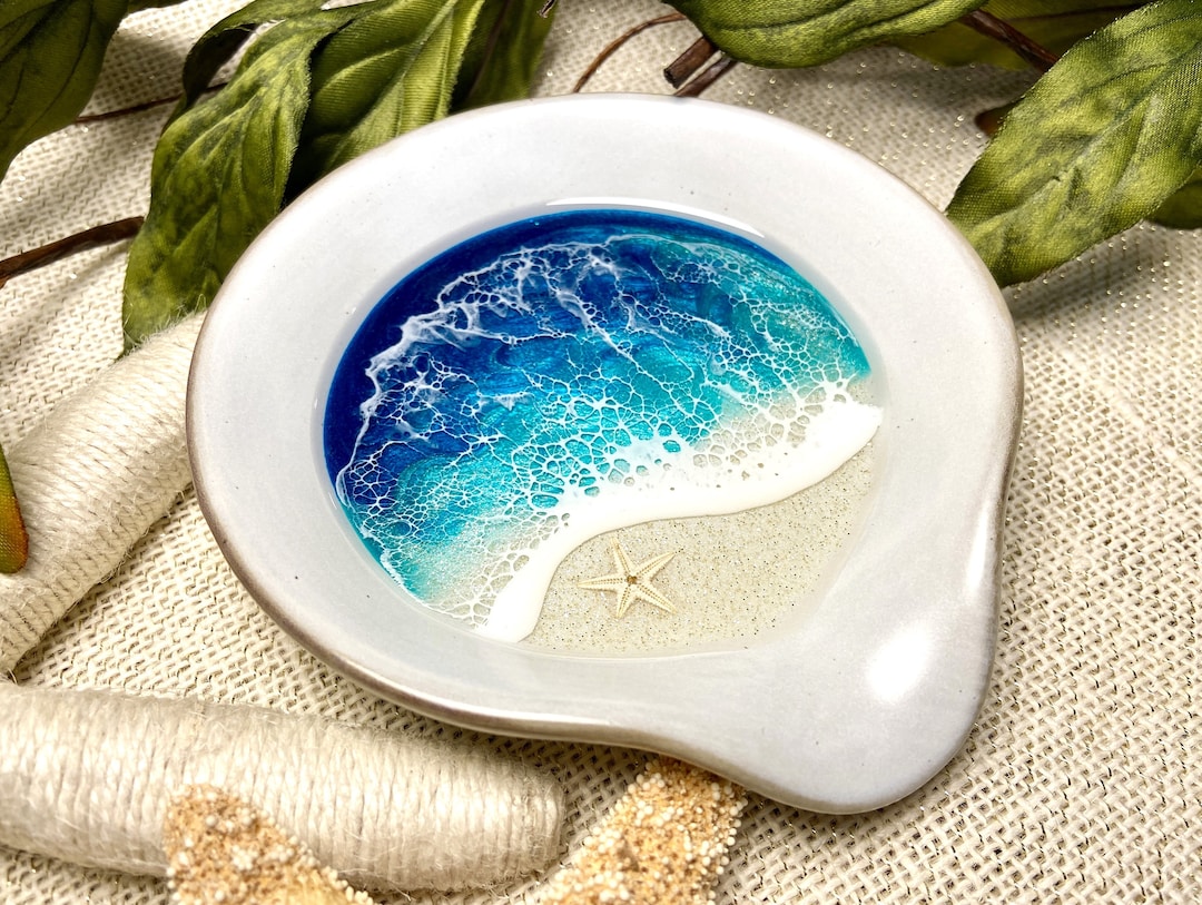 Coastal Ceramic Spoon Rest, Beach Inspired Utensil Rest, Ocean Ladle ...