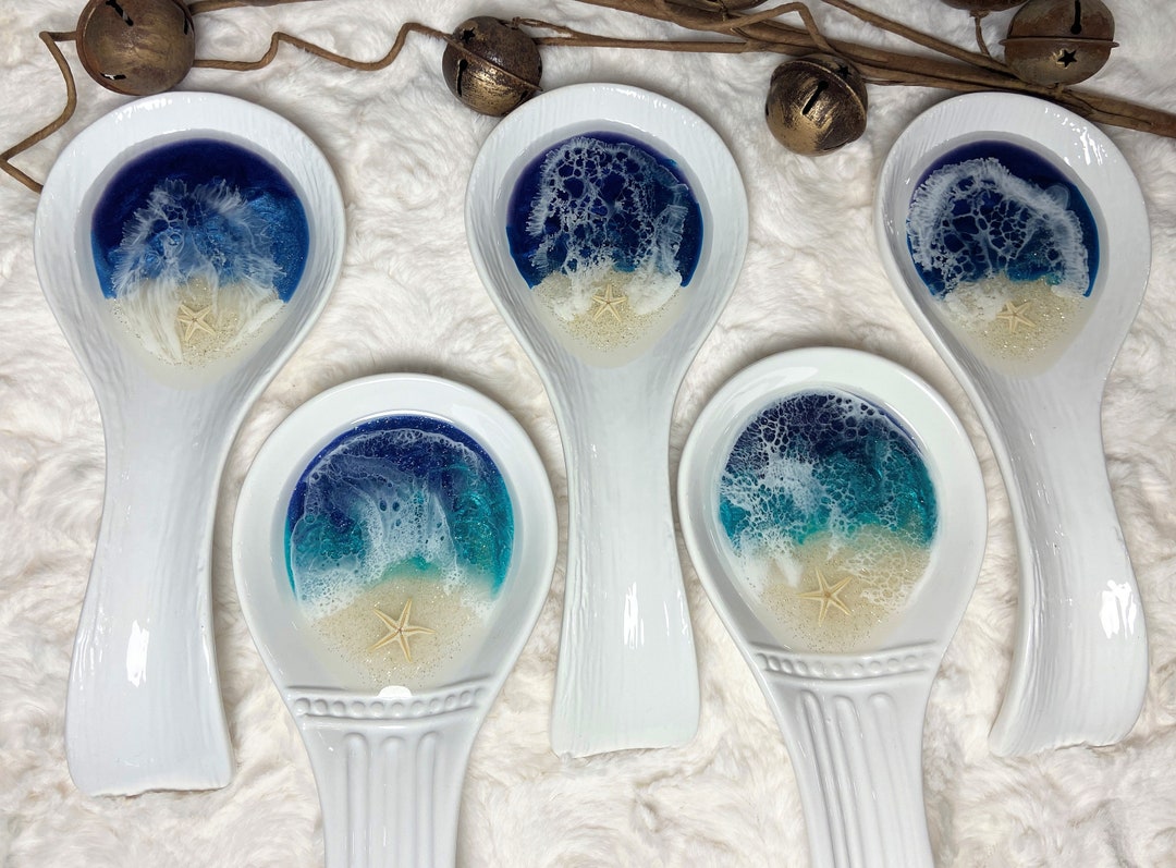Ceramic Spoon Rest | Resin Spoon Rest | Blue Spoon Rest | Ocean Spoon ...