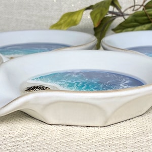 Coastal Ceramic Spoon Rest, Beach Inspired Utensil Rest, Ocean Ladle ...