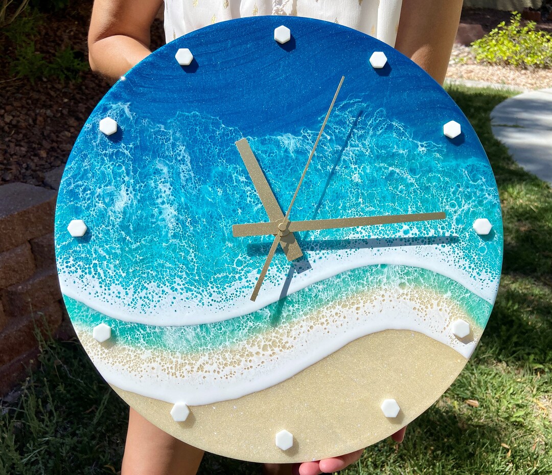 Ocean Resin Clock: Beach Decor, Coastal Art (16") - Etsy