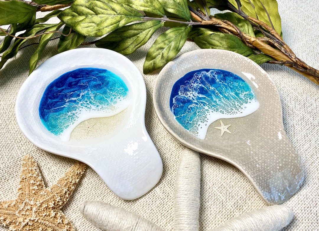 Ocean Ceramic Spoon Rest | Resin Spoon Rest | Coastal Spoon Rest - Etsy