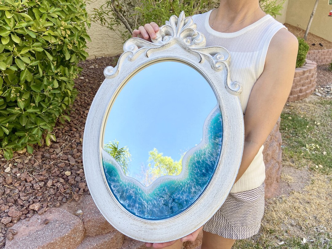 Resin Wave Mirror: Whitewashed Baroque Coastal Decor - Etsy