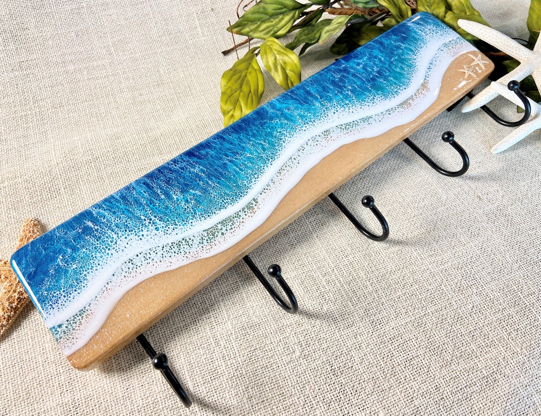 Coastal Wooden Wall Hooks: Epoxy Resin Wave Coat Rack - Etsy