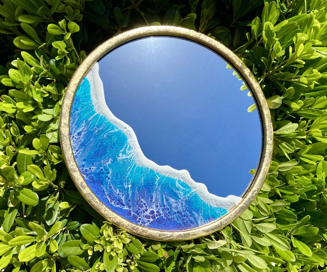 Gold Rimmed Ocean Wave Mirror: Coastal Resin Wall Art (12 Inch) - Etsy