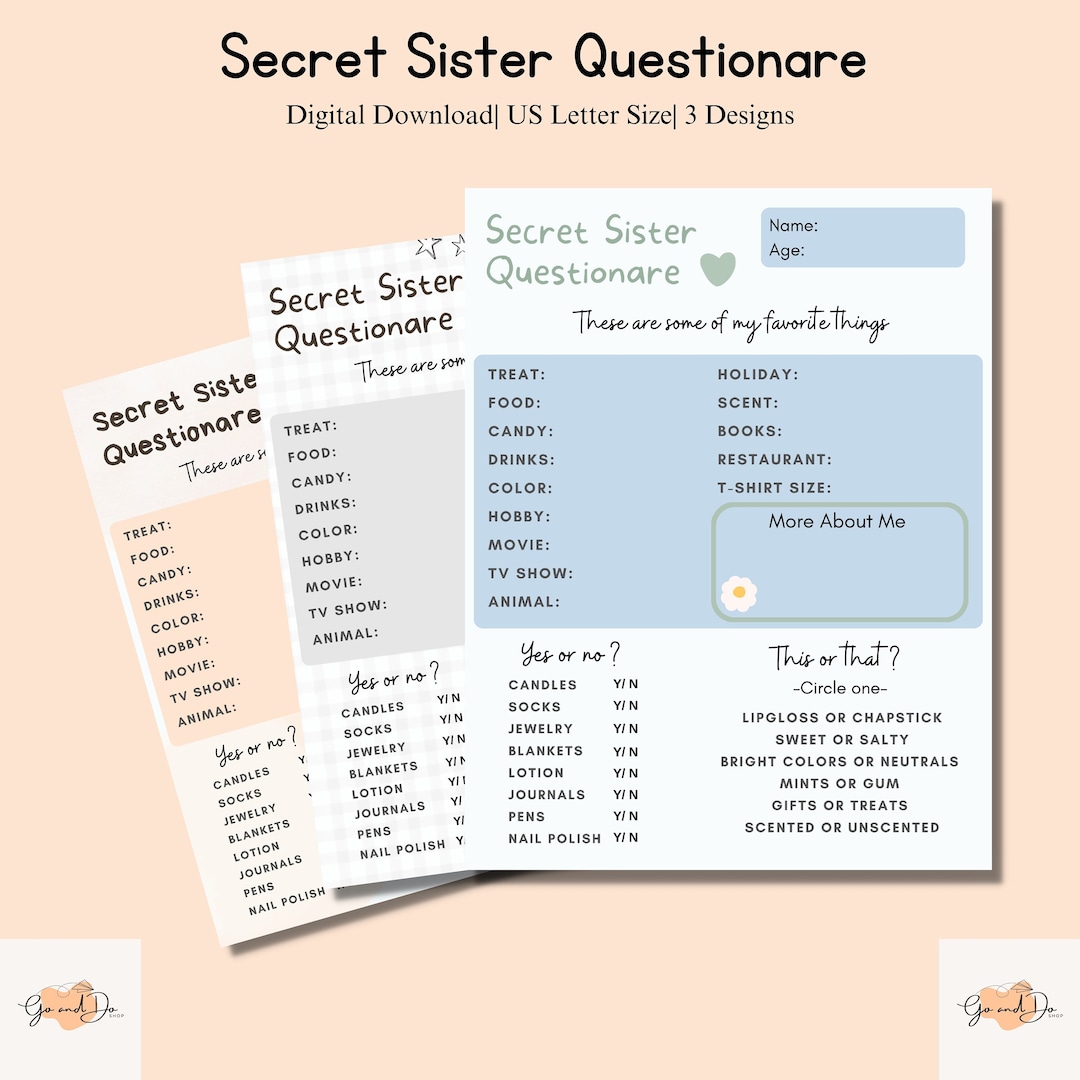 LDS Secret Sister Questionnaire: Girls Camp Activity (digital Download ...