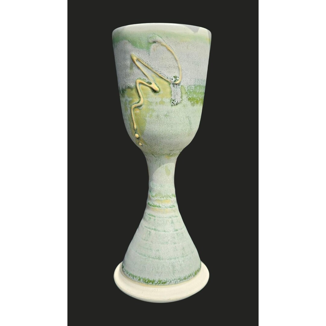 Brian Bachman Pottery Goblet Chalice Signed Light Green Hand Crafted 8 ...
