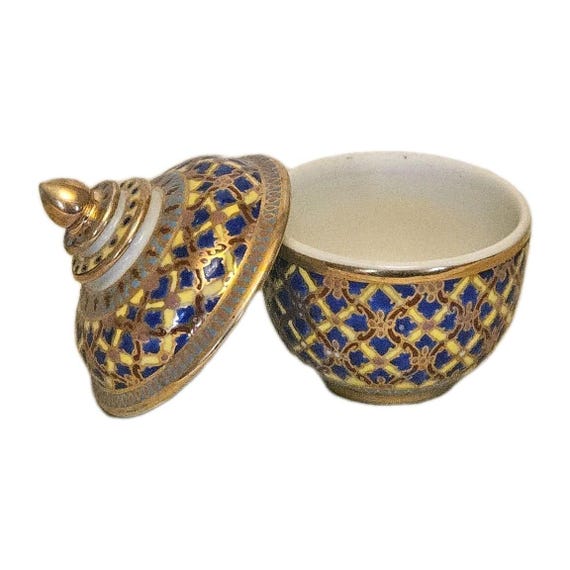 Vintage Thai Benjarong Porcelain Handpainted Blue Gol… - Gem