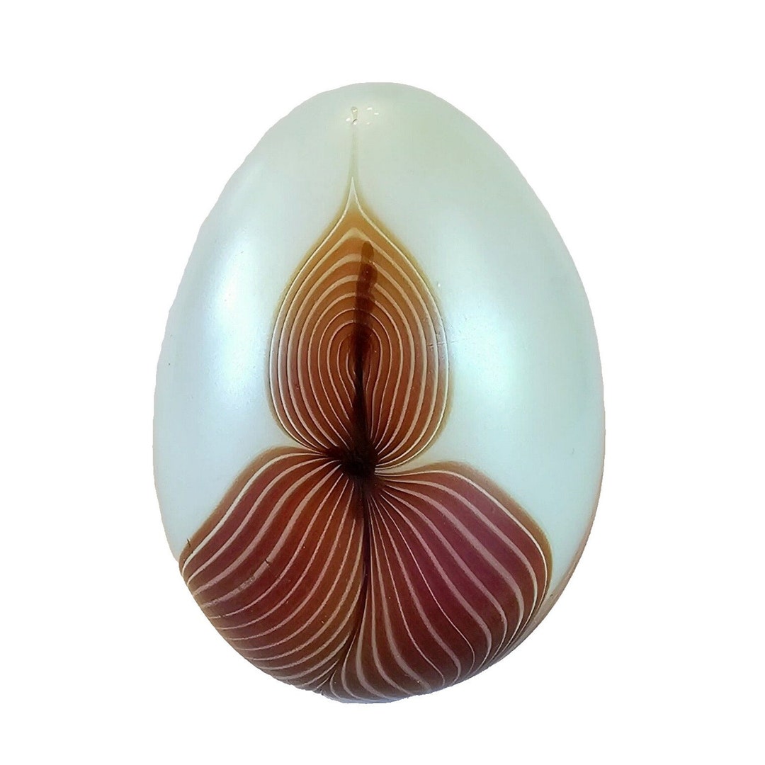 Vtg 1977 Vandermark Signed Art Glass Feather Pulled Iridescent Egg ...