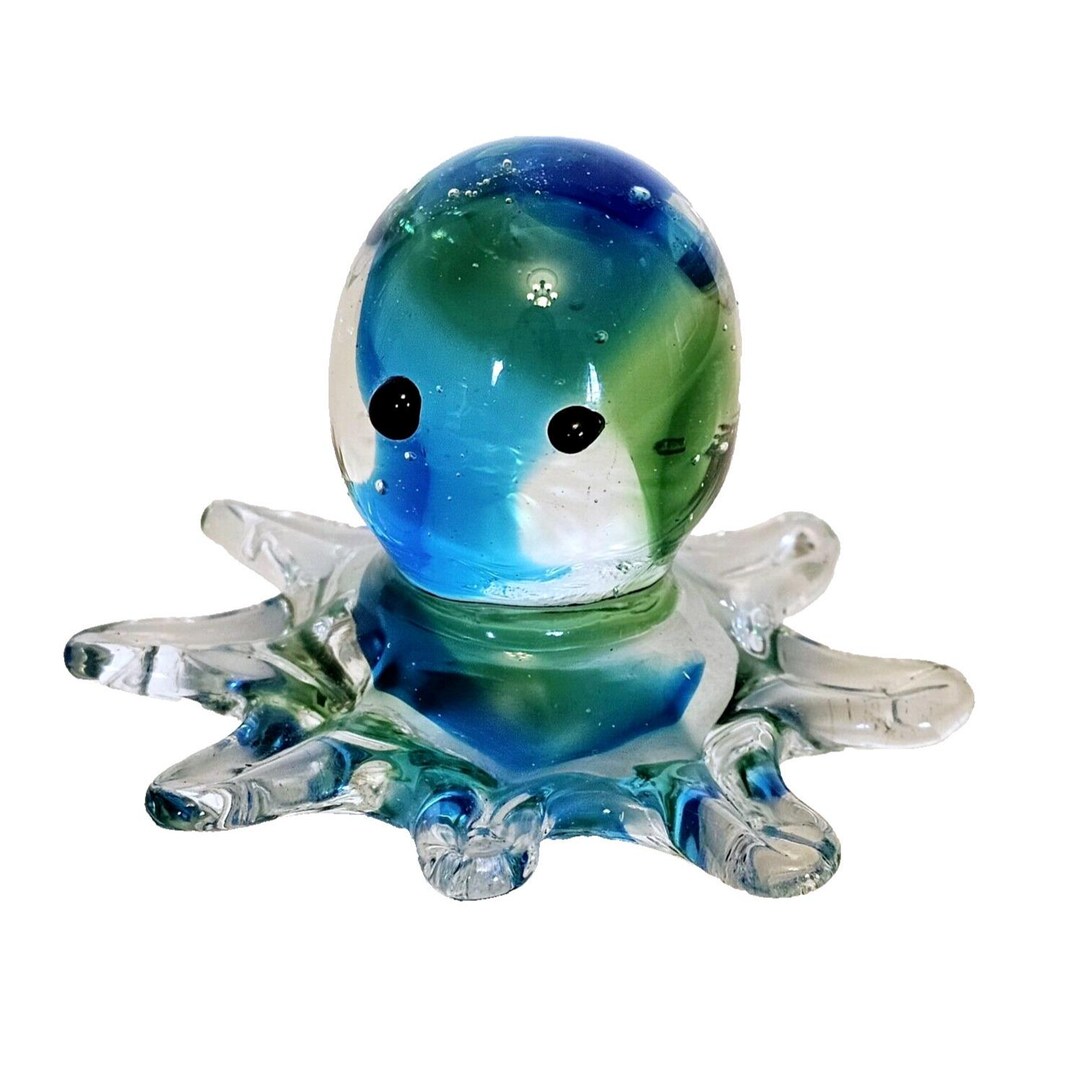 Art Glass Octopus Figurine Paperweight Handmade Turquoise Blue Green 2 ...