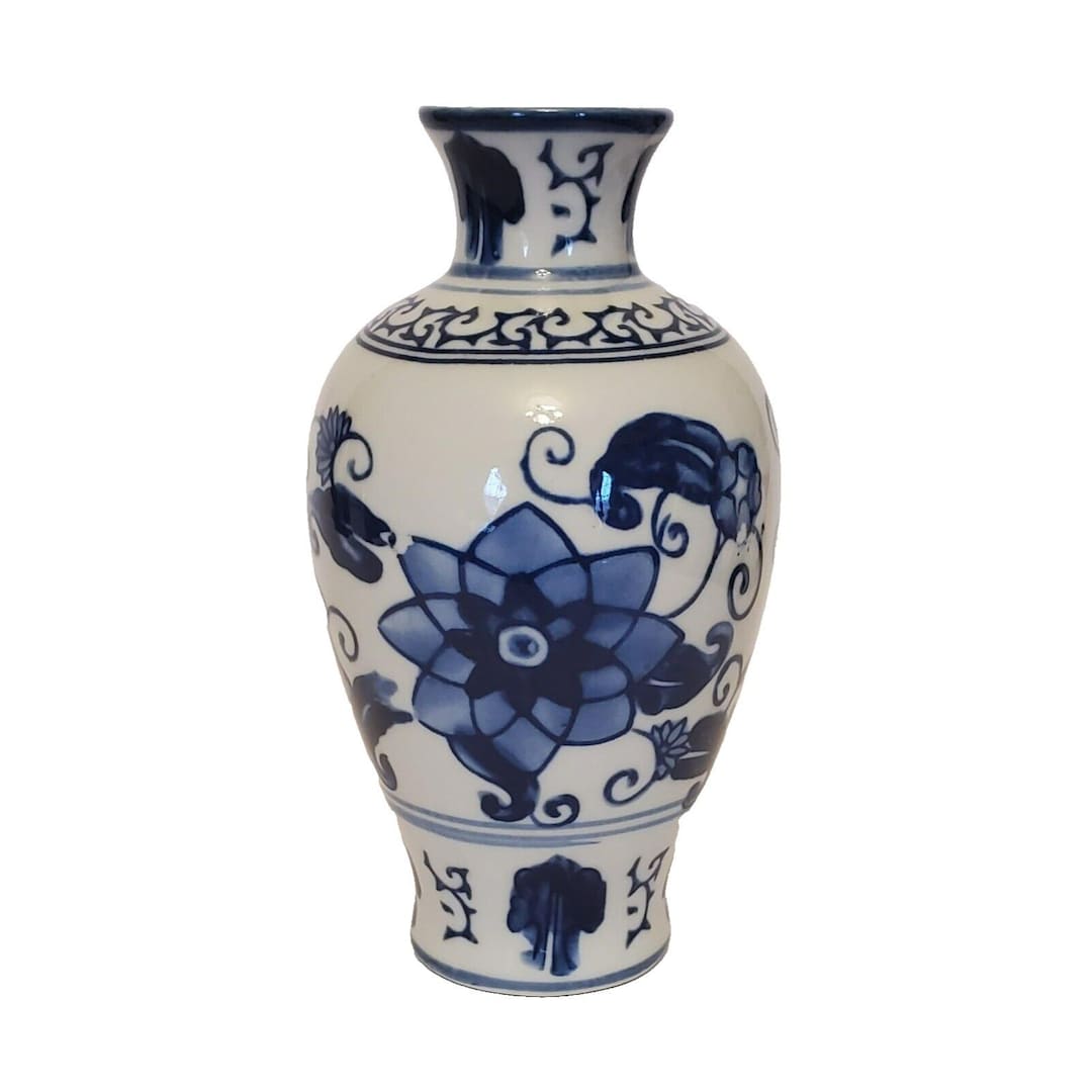 The Bombay Company Vase Blue Floral on White Ceramic Bud Vase 6" - Etsy