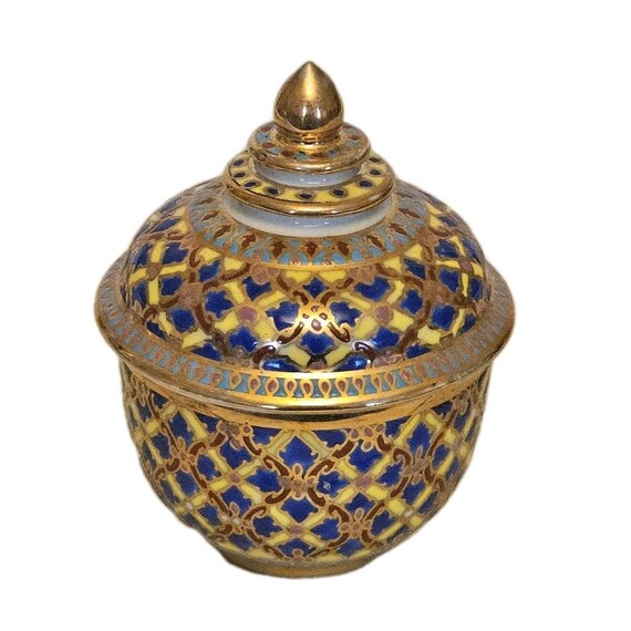 Vintage Thai Benjarong Porcelain Handpainted Blue Gol… - Gem