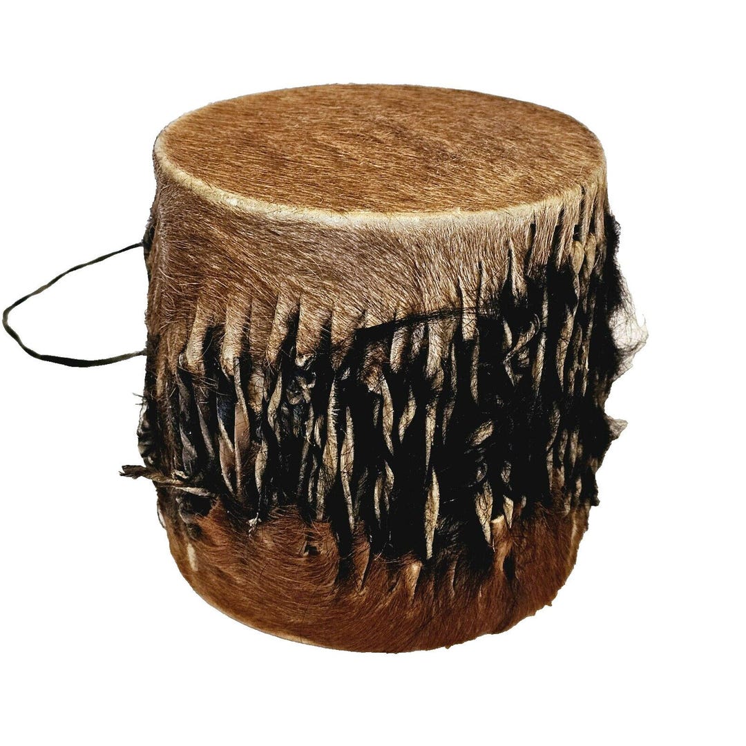 Vintage African Handmade Animal Hide Tribal Drum Bongo Brown Hand Drum ...