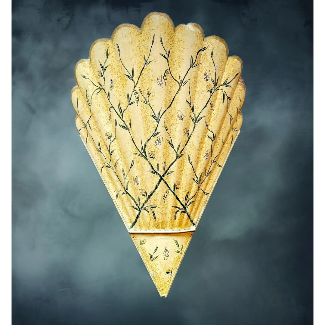 Ballard Design Wall Pocket Metal Yellow Gold W Bees Green Vines Scallop ...