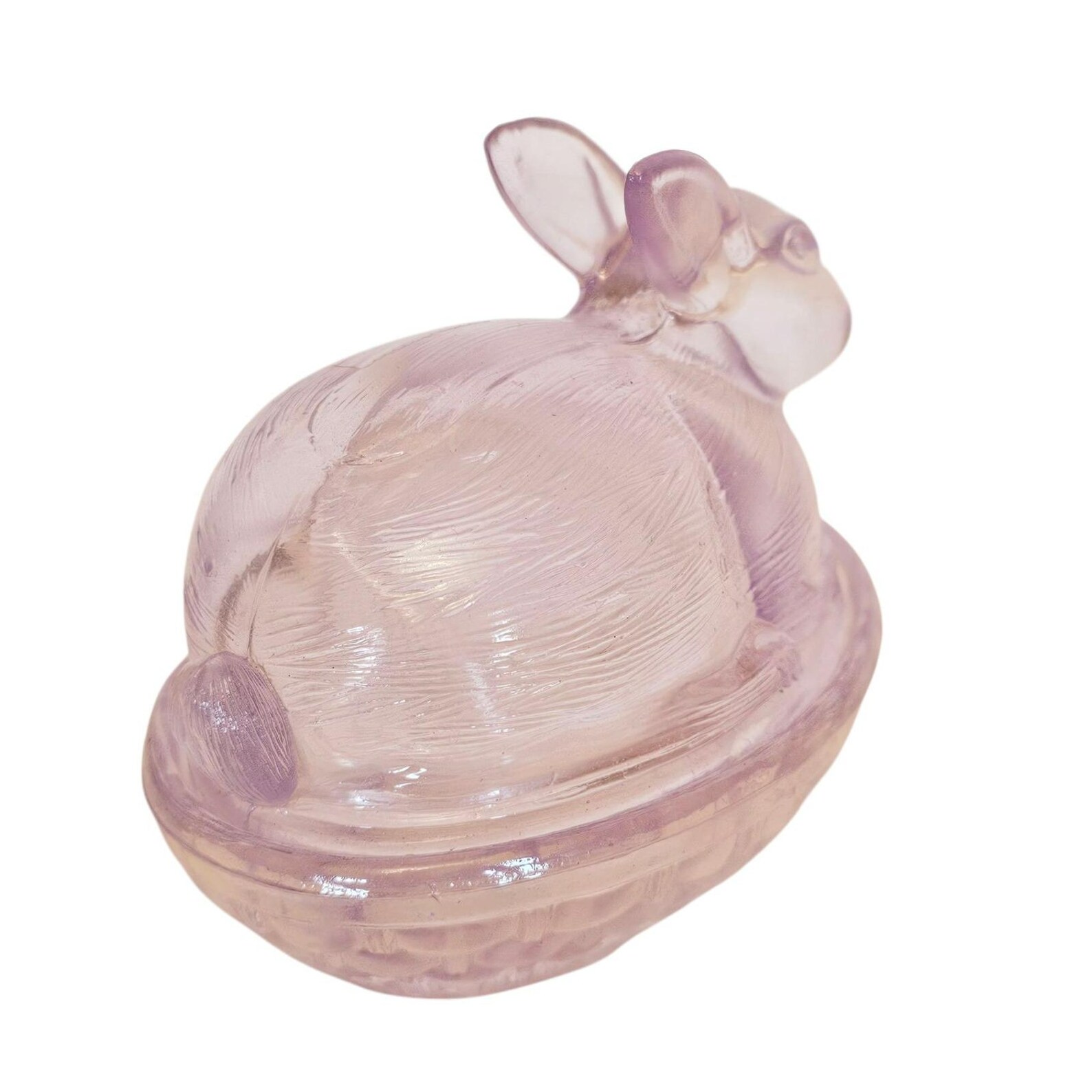 LE Smith Pale Pink Bunny Rabbit on Nest Glass Candy Dish Trinket Box 4. ...