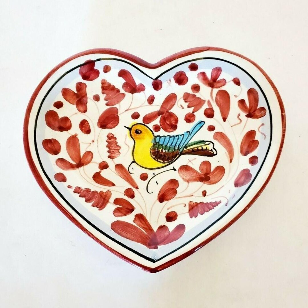Mario Sambuco Deruta Hand-painted Art Pottery Heart Dish W Bird Made ...