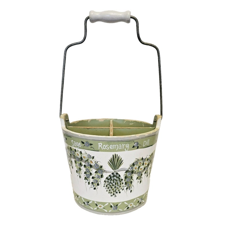 2001 Kathy Hatch Herb Collection Wood Bucket Caddy #32106 Lavender Sage ...
