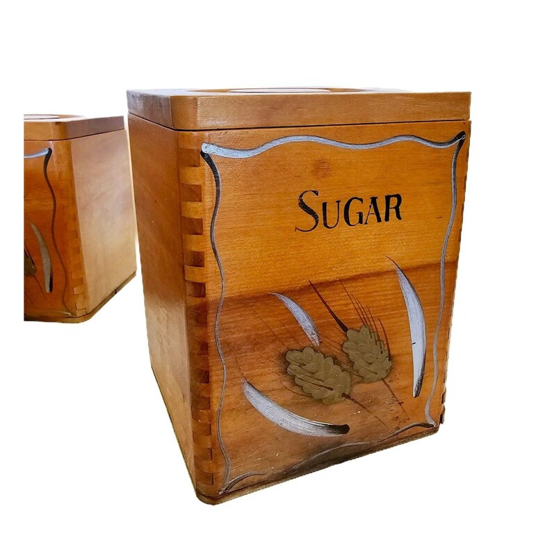 Vintage Wood Canister Set of 4 Nesting Natural Wood Hand Painted Wheat ...