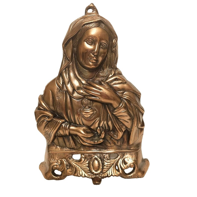 Sacred Heart of Virgin Mary Copper Color Cast Metal Wall Plaque India ...