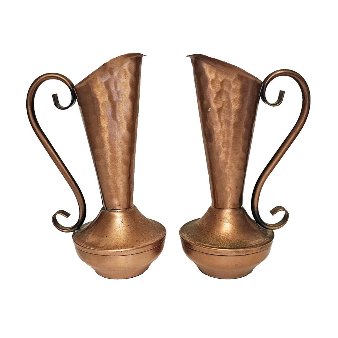Vintage Pair Gregorian Hand Hammered Copper Bud Vase Pitchers Swirl ...