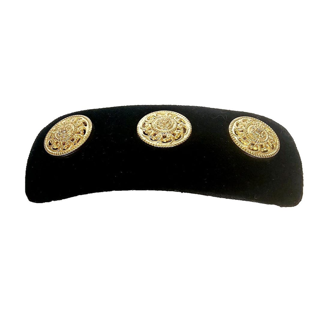 Vintage Simon Levitt Black Velvet Hair Clip Barrette Gold Accents Made ...