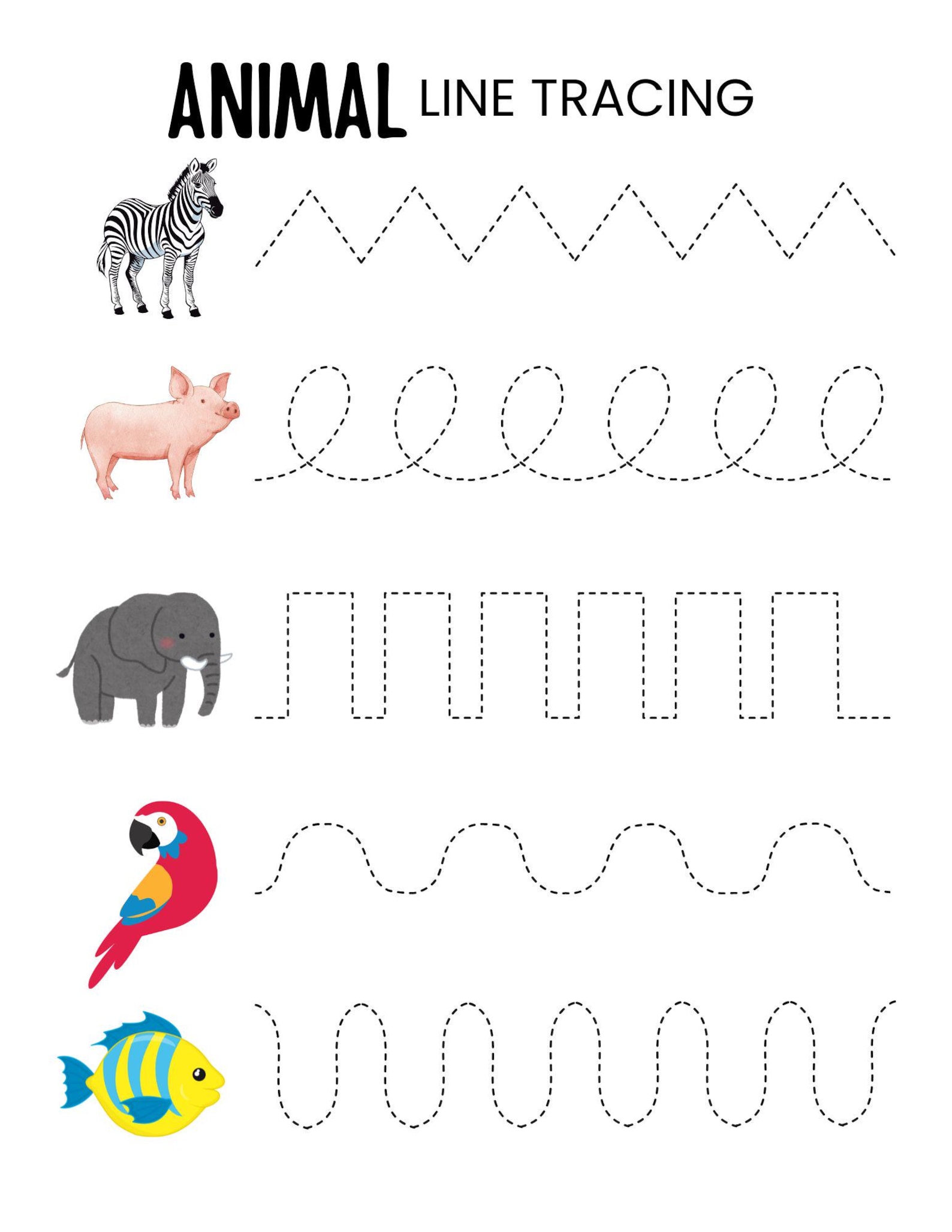 Animal Line Tracing Digital Download | Printable Activity Sheet, Kids ...