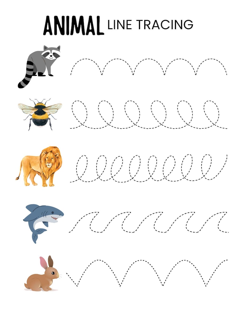 Animal Line Tracing Digital Download | Printable Activity Sheet, Kids ...