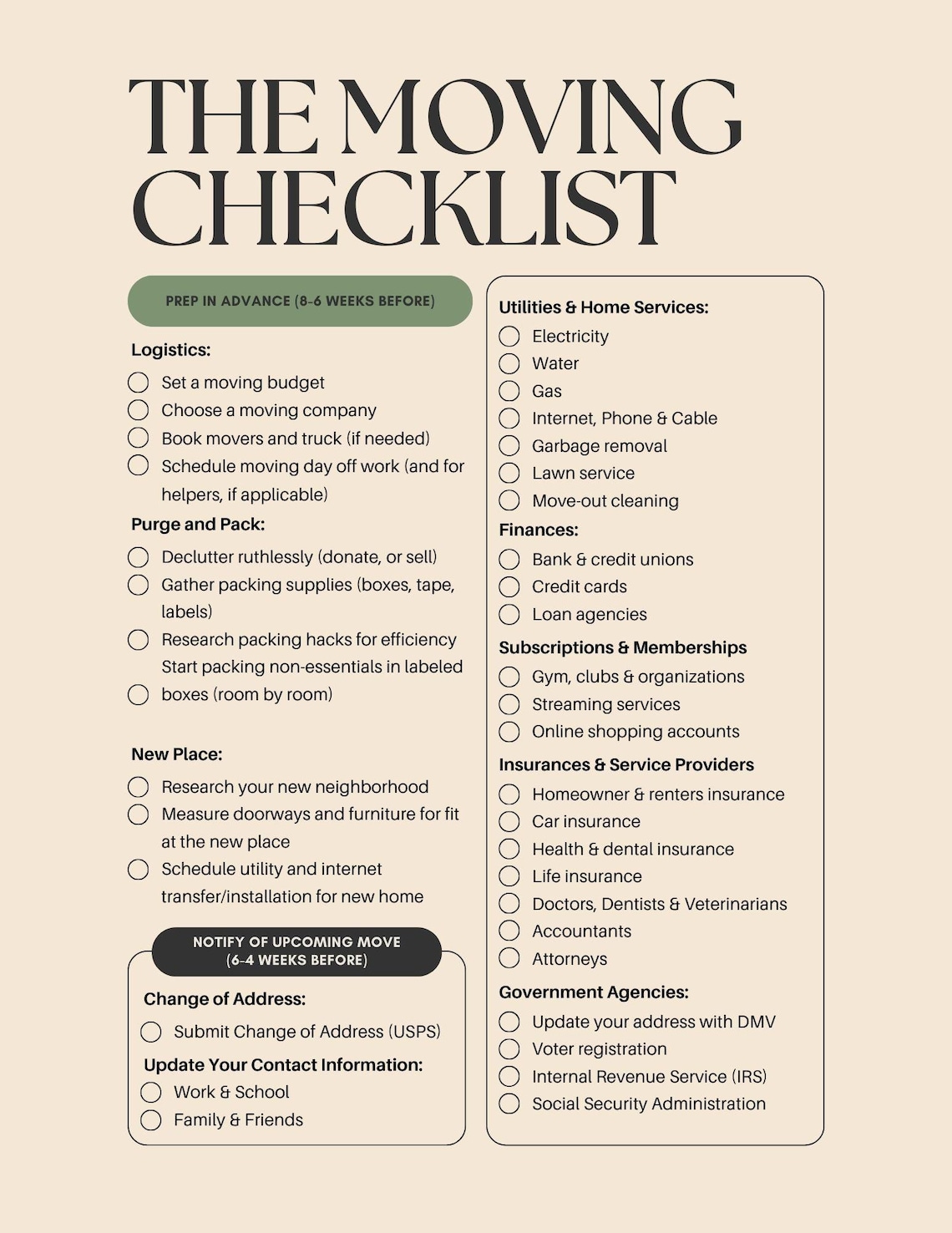 Moving Checklist | Moving Planner, Moving Organizer, Moving Schedule ...