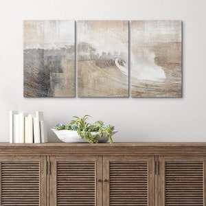 Framed Canvas Print Wall Art Set of 3 Gray & Tan Ocean Wave Overlay ...