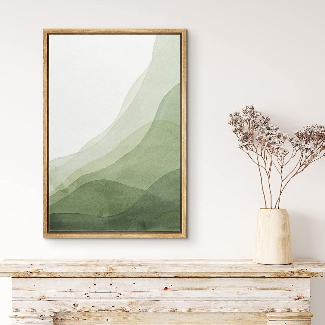 Framed Canvas Print Wall Art Abstract Green Gradient Overlay Geometric ...