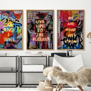 Framed Canvas Wall Art Graffiti Poster, Motivational Wall Art, Neon ...
