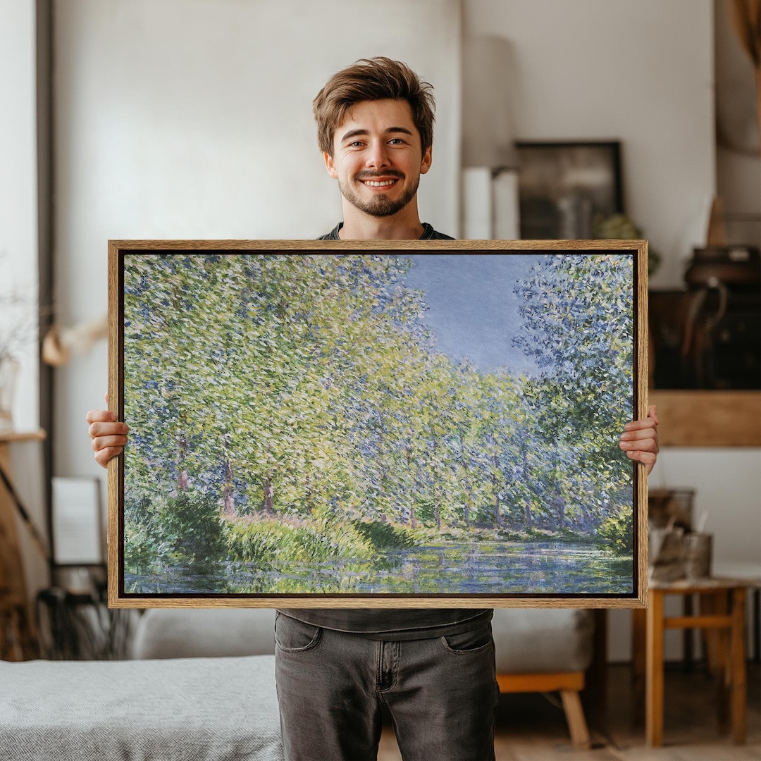 Framed Canvas Wall Art Print the Epte River Near Giverny by Claude Monet Bend Prints Minimalist ...