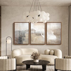 Framed Canvas Print Wall Art Set of 3 Gray & Tan Ocean Wave Overlay ...