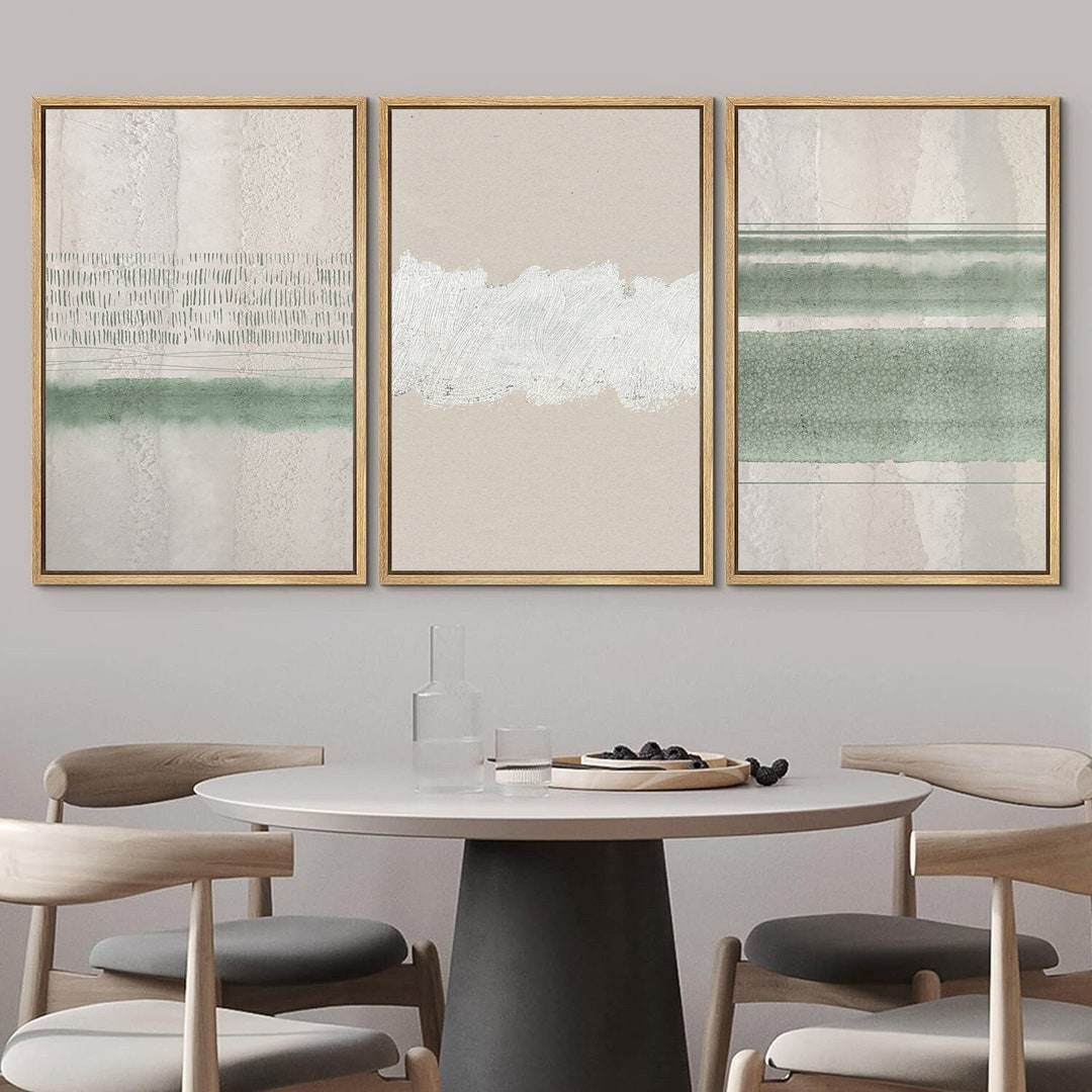 Framed Canvas Print Wall Art Set of 3 Sage Green Emerald Green White ...