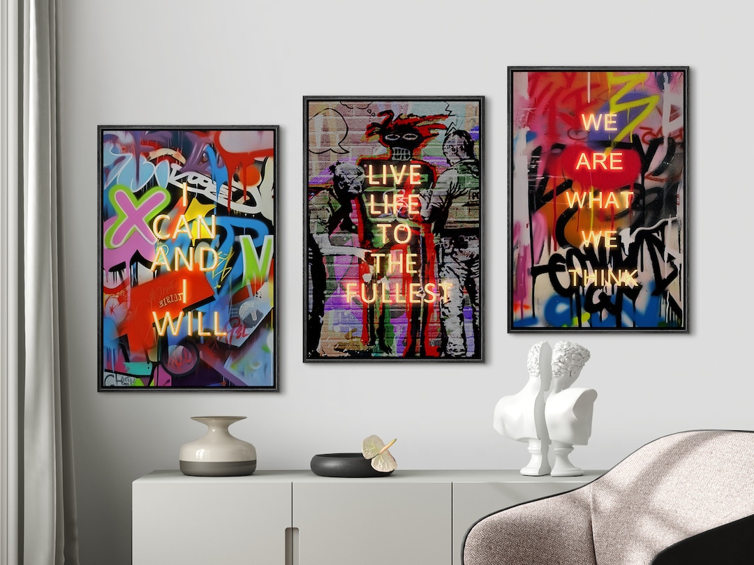 Framed Canvas Wall Art Graffiti Poster, Motivational Wall Art, Neon ...