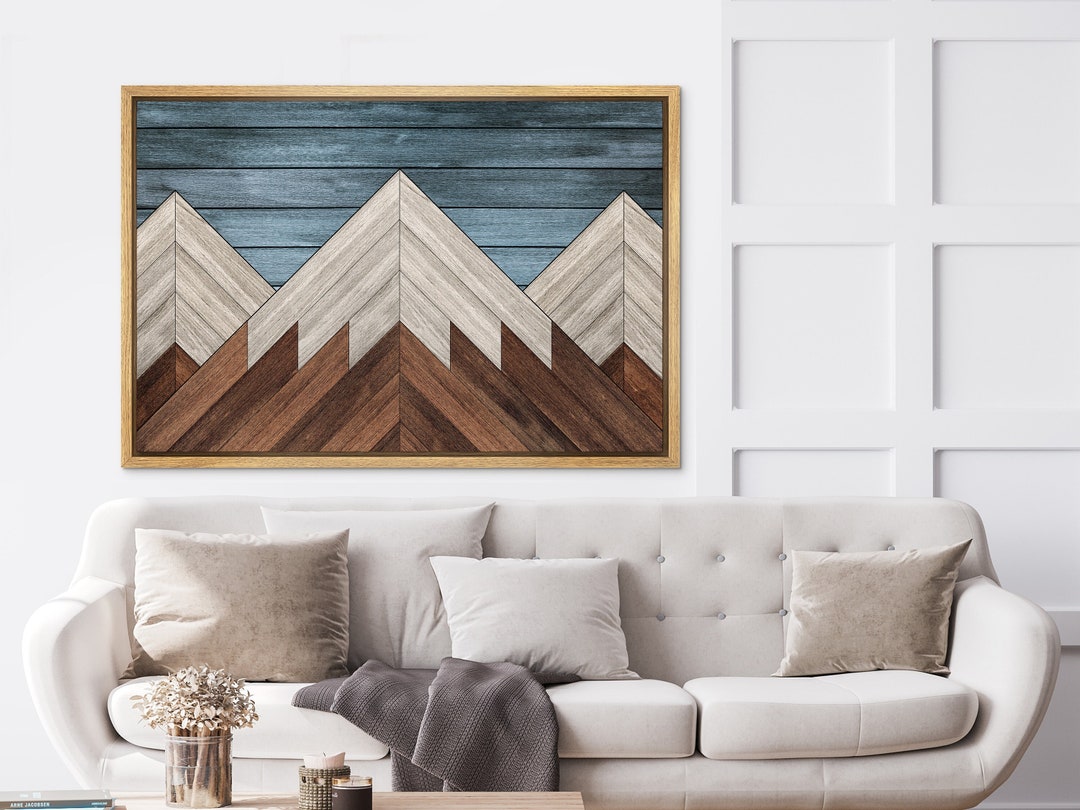 Wood Panel Effect Mountain Range Wall Art - Etsy